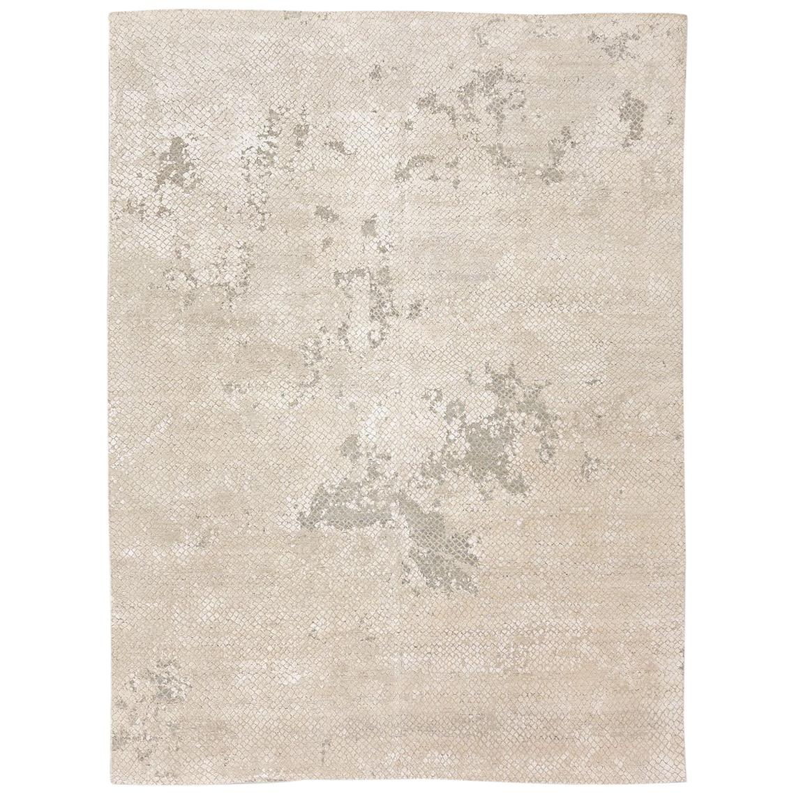 Abstract Silk and Wool Rug, Design in Soft Colors over White and Gray ...