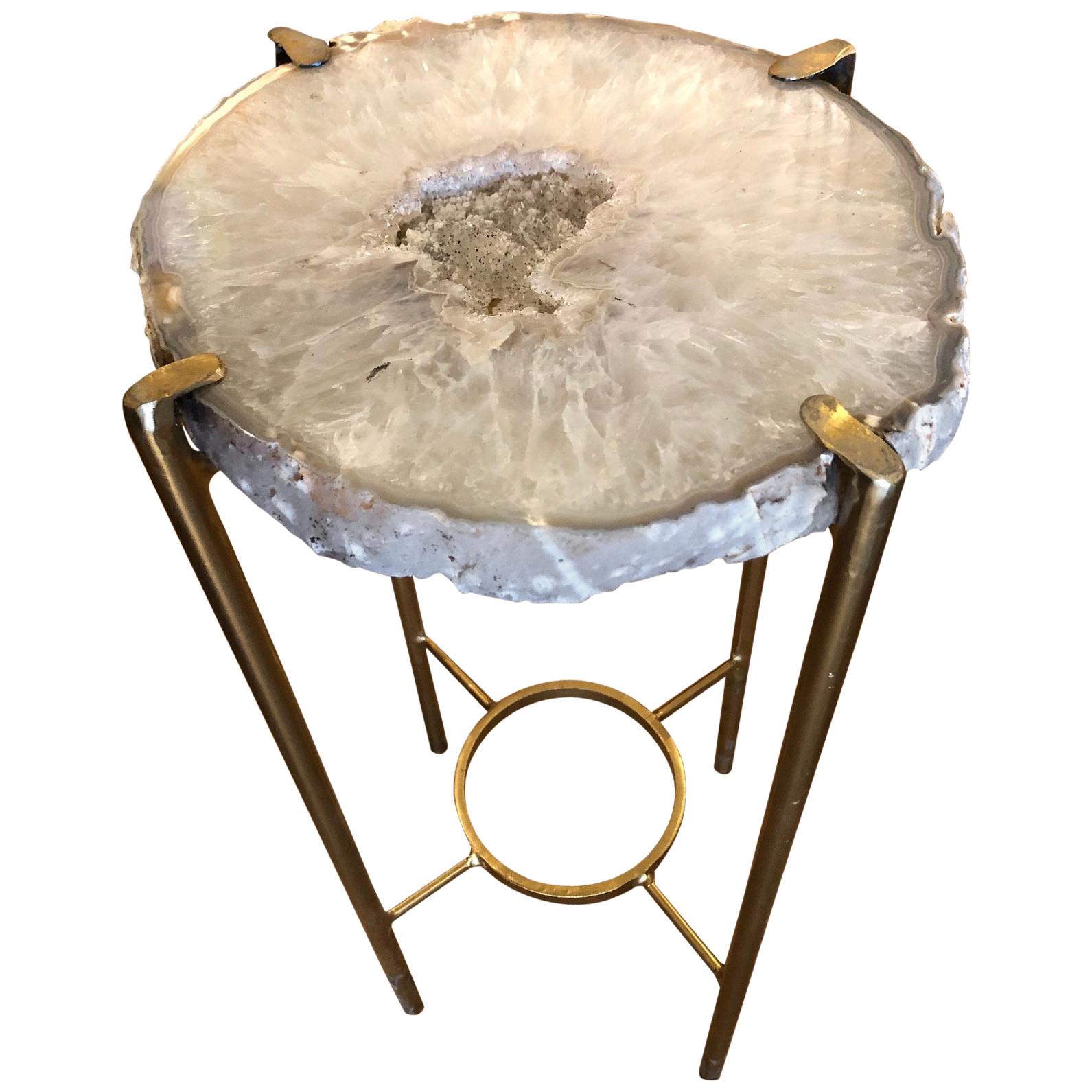 Modern Smokey White Quartz End Table with Exposed Crystal Center at 1stDibs