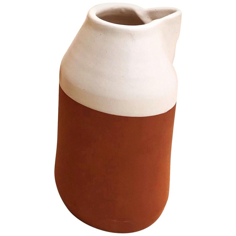 Handmade Ceramic Angle Rustic Carafe in Stone and White Design, in ...