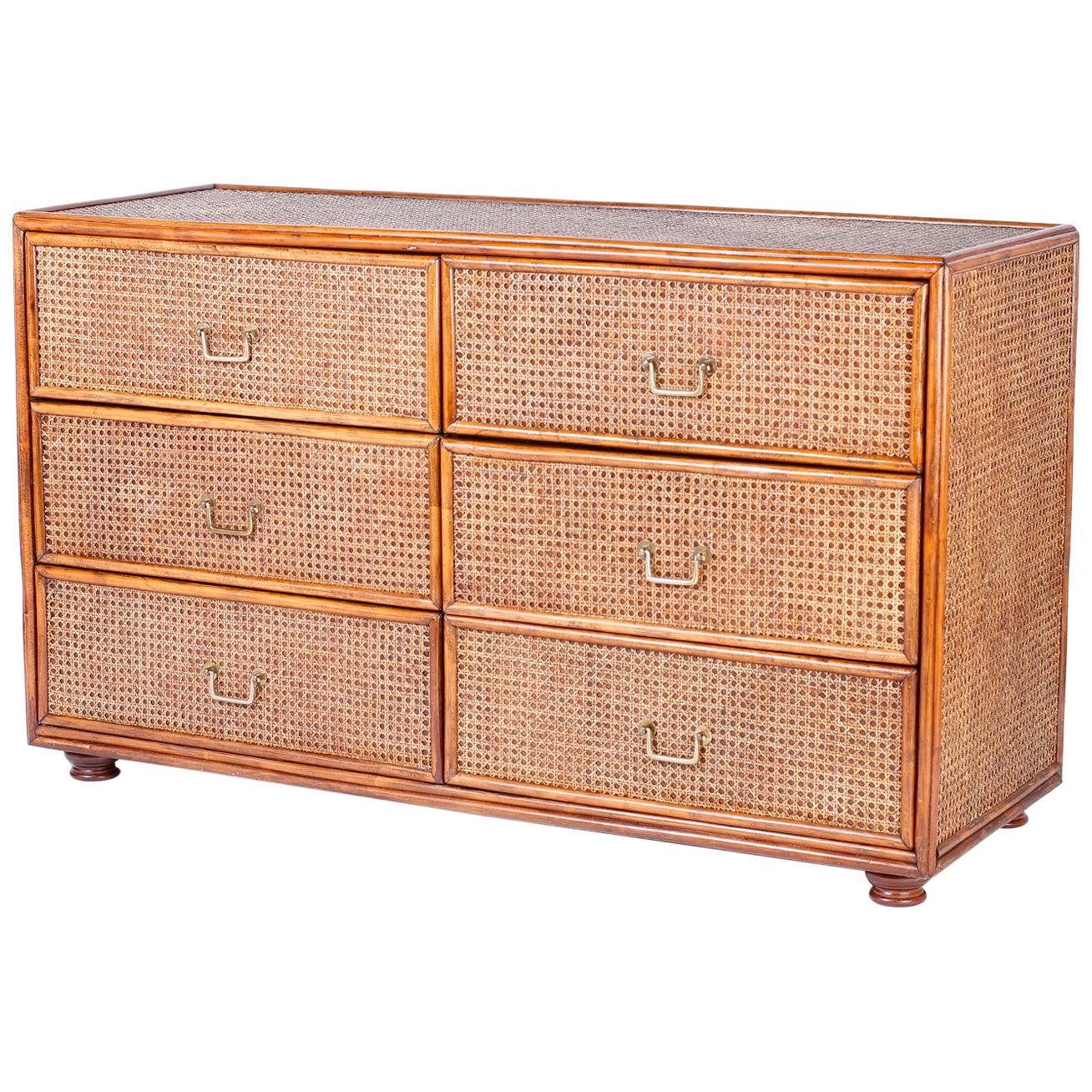 Midcentury British Colonial Style Rattan and Caned Chest of Drawers at ...