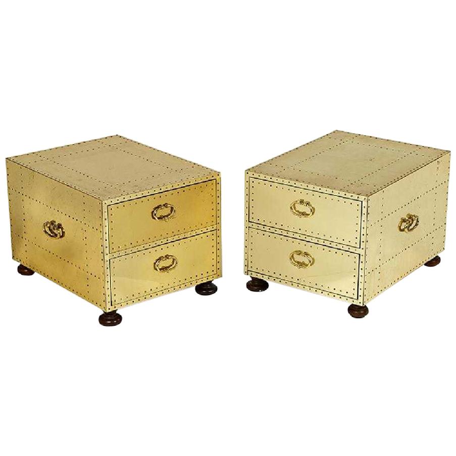 Sarreid Brass-Clad Night Stand Chests at 1stDibs
