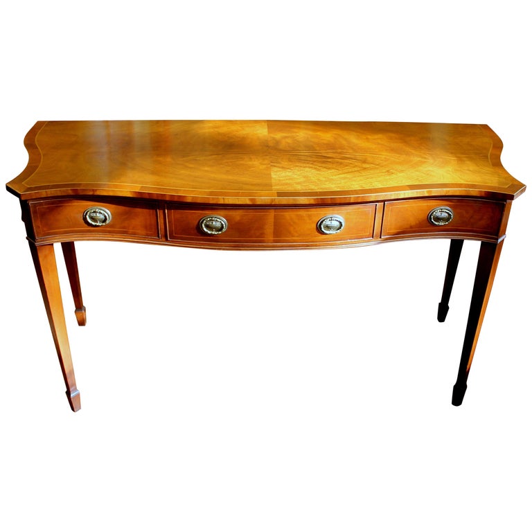 Old English Inlaid Flame Mahogany Hepplewhite Style Serpentine Front ...