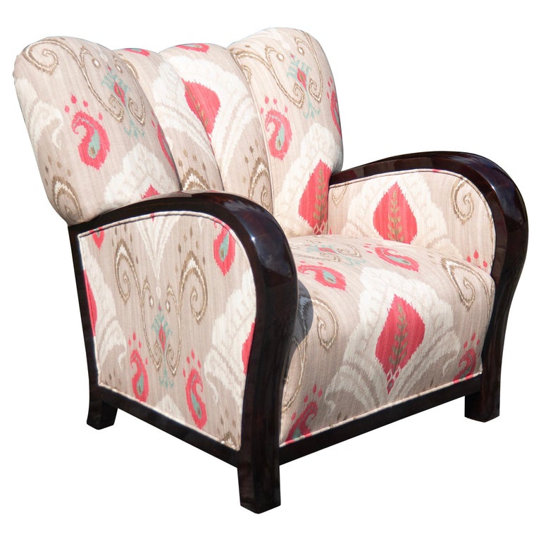 Antique Austrian Shell Shaped Art Deco Club Chair with Wooden Polished ...