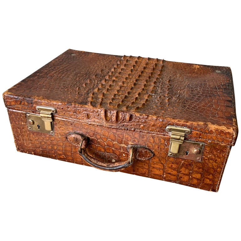 Vintage English Edwardian Crocodile Suitcase With Bevelled Vanity ...