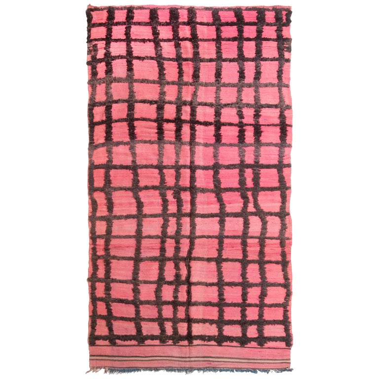 Midcentury Moroccan Berber Pink and Brown Geometric Wool Rug at 1stDibs