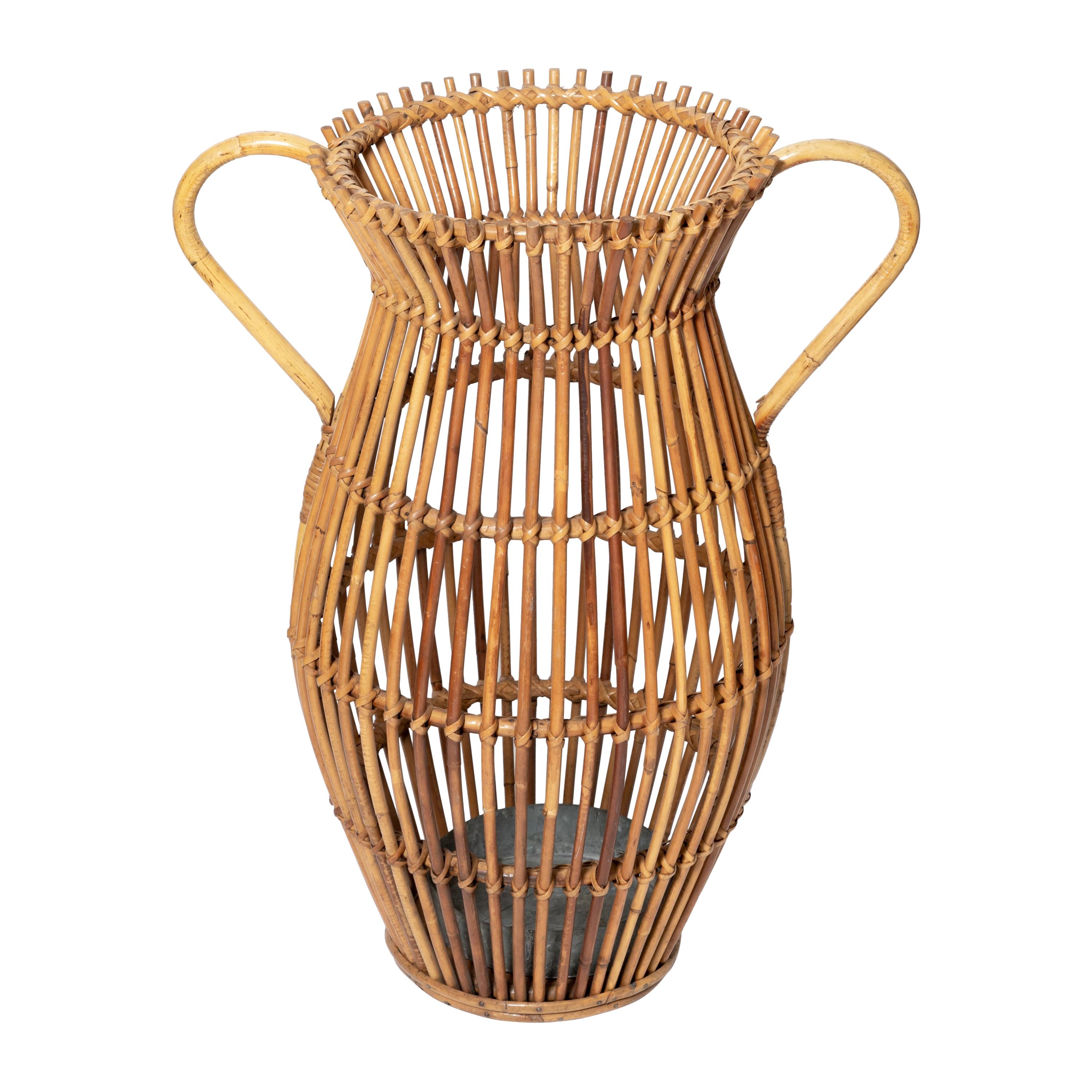 Unusual Rattan Form Handled Umbrella Stand with Galvanized Pan at ...