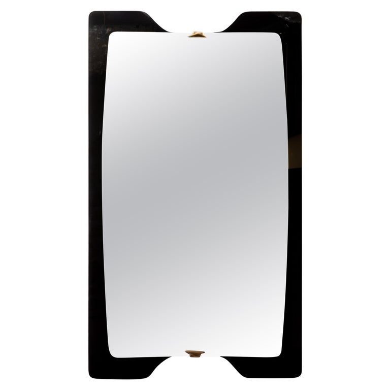 Unusual Black Glass Surround Mirror with Brass Details at 1stDibs ...
