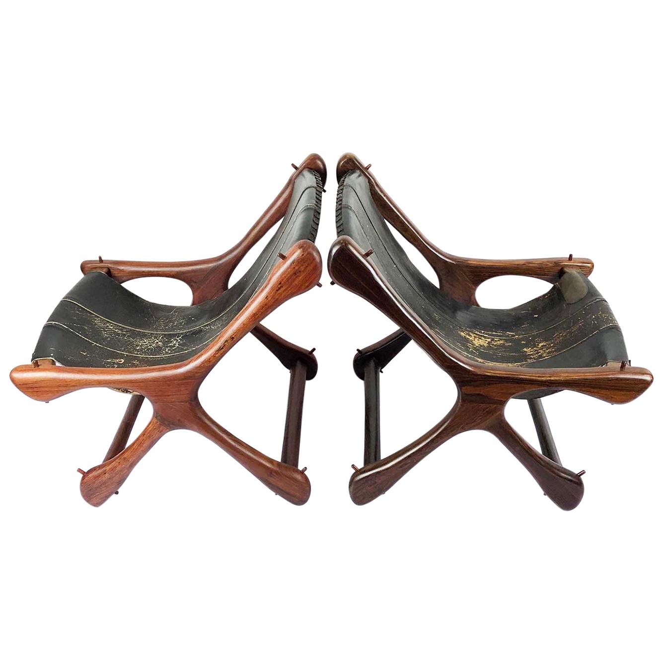 Pair of Original Don Shoemaker Leather Sling Chairs at 1stDibs