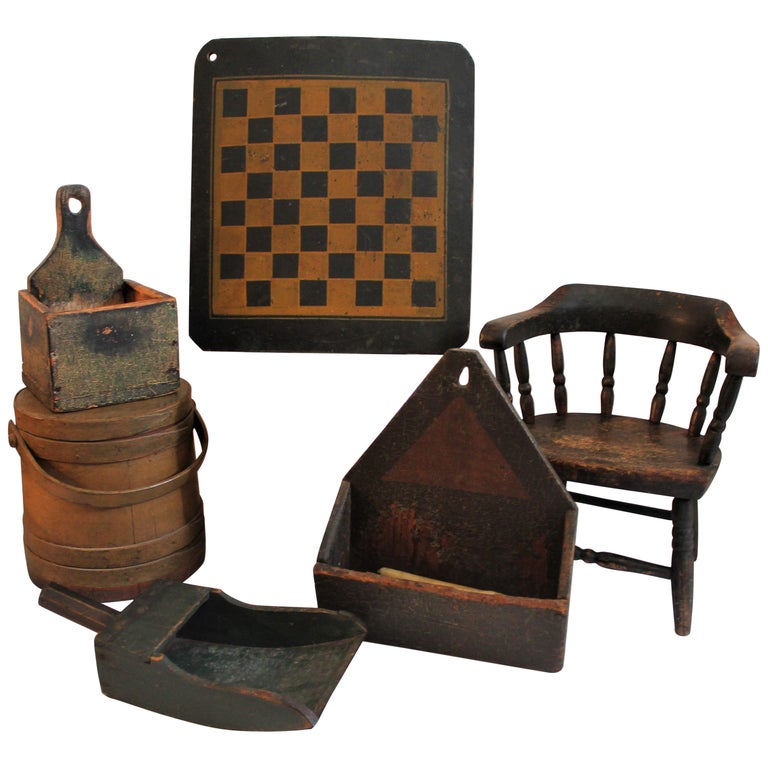 Americana Collection of Six 19th Century Painted Folk Art Items For ...