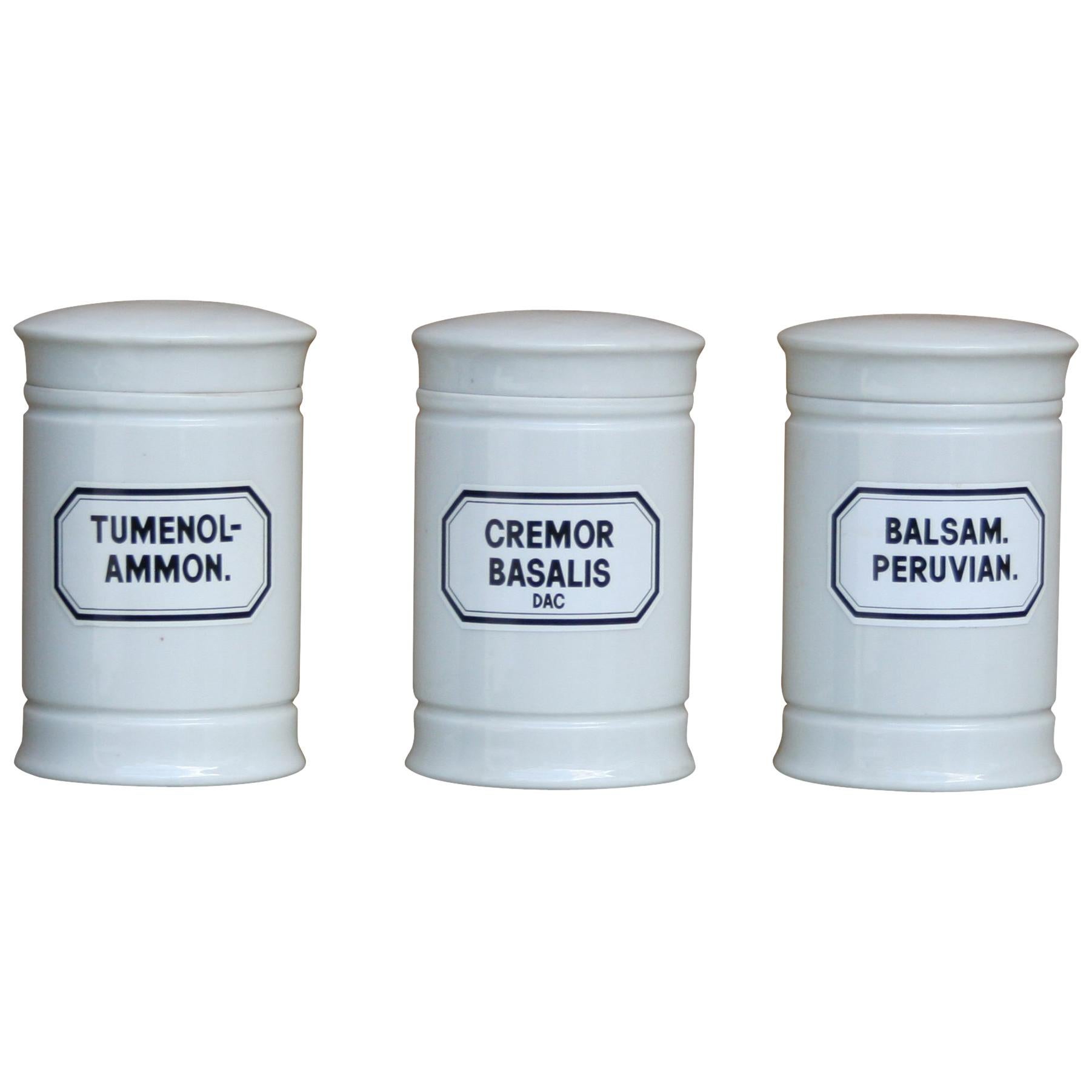 Set of 3 German Apothecary Pharmacy Jars Made of Porcelain, Early 20th ...