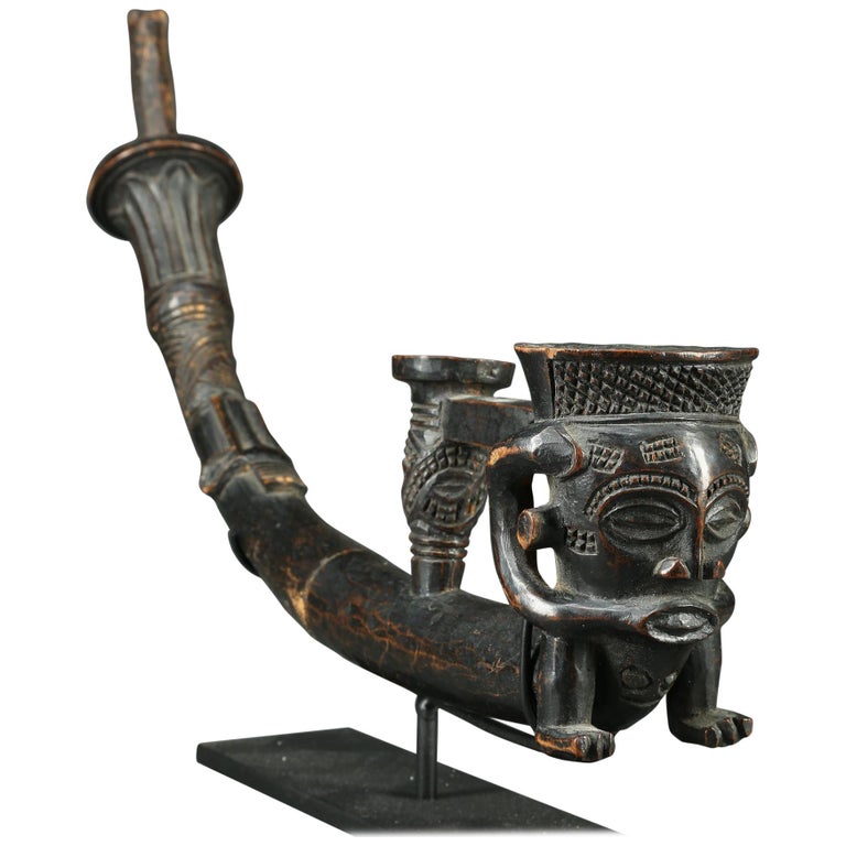Fine Kuba Wood Figural Tribal African Pipe, early 20th century at 1stDibs