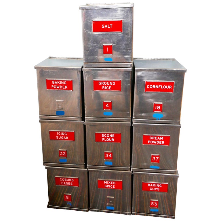 10, 1960s Retro Stainless Food Canister Storage Tins at 1stDibs