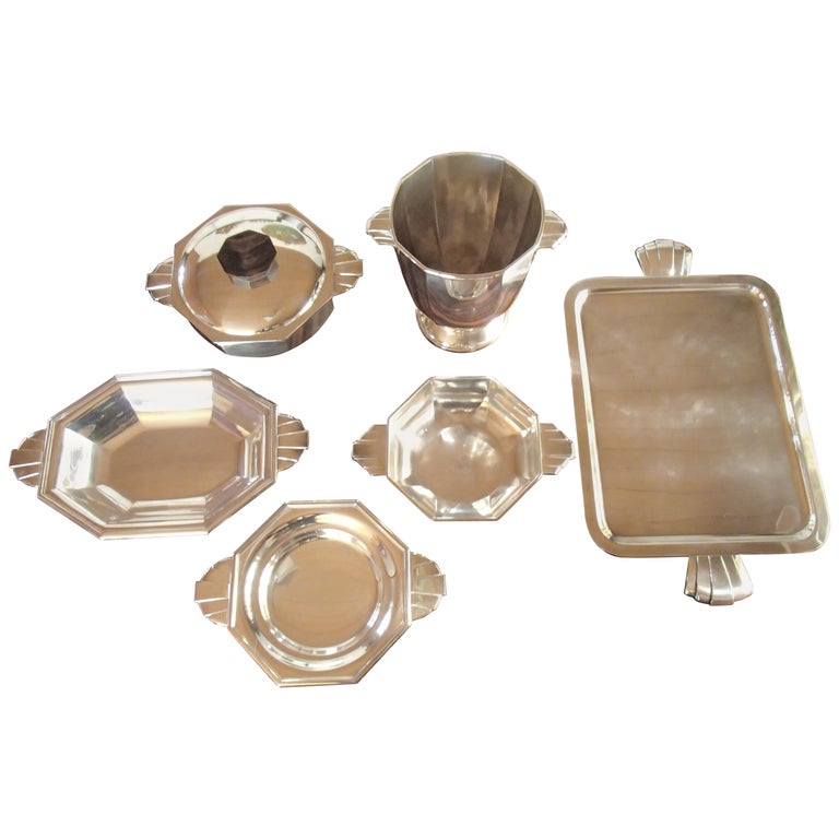 Art Deco 6 Pieces Silver Plated Serving Set For Sale at 1stDibs