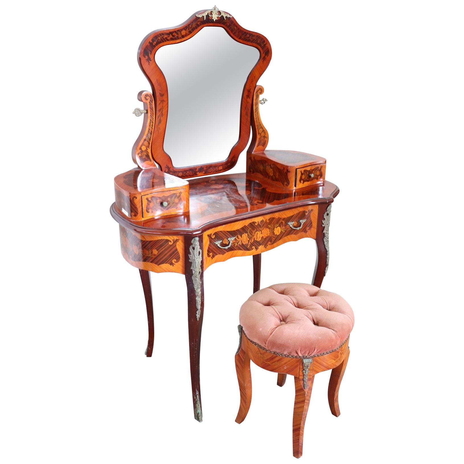 20th Century Italian Louis XV Style Inlay Wood Dressing Table with ...