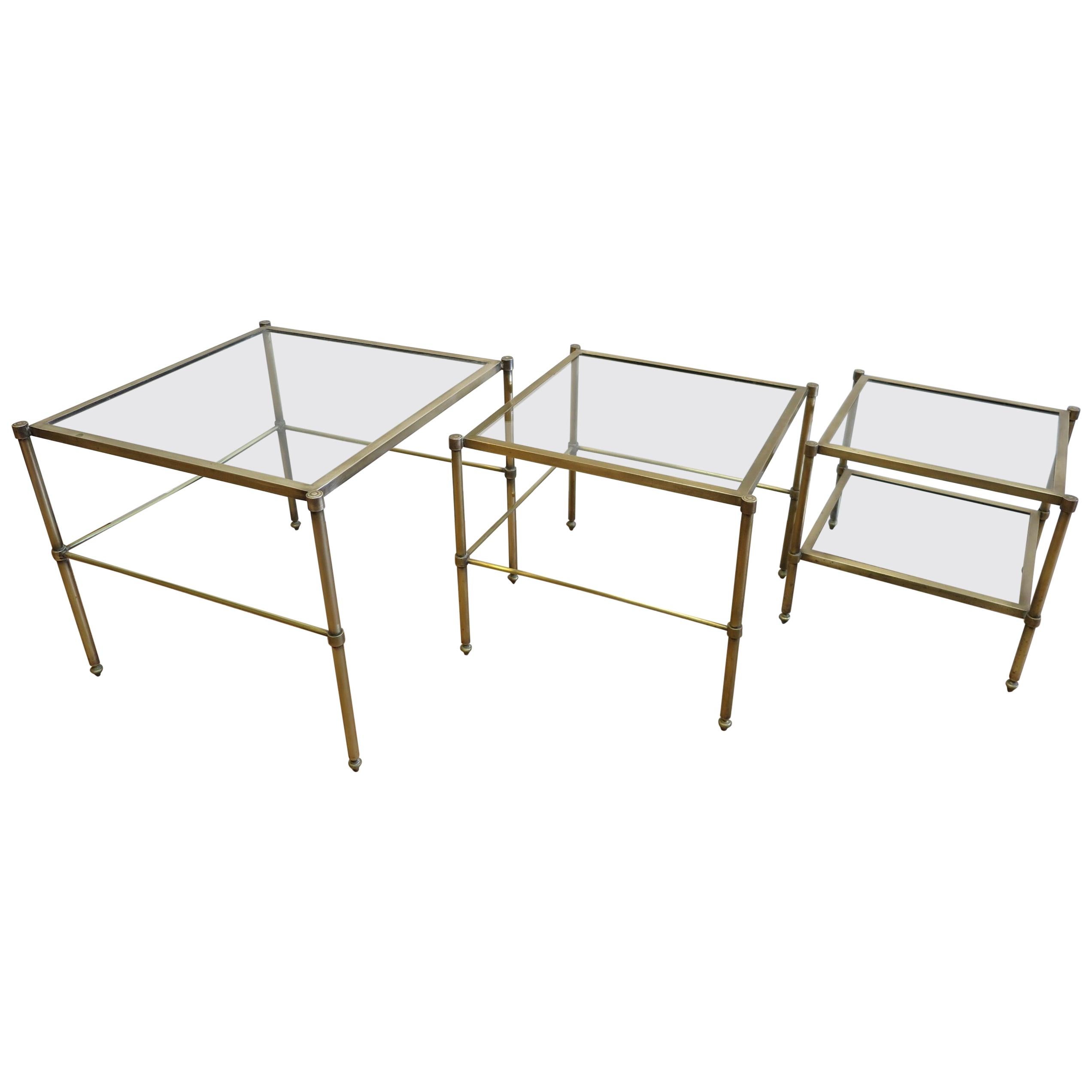 Mid-Century Glass and Brass Nesting Tables by Design Institute America ...