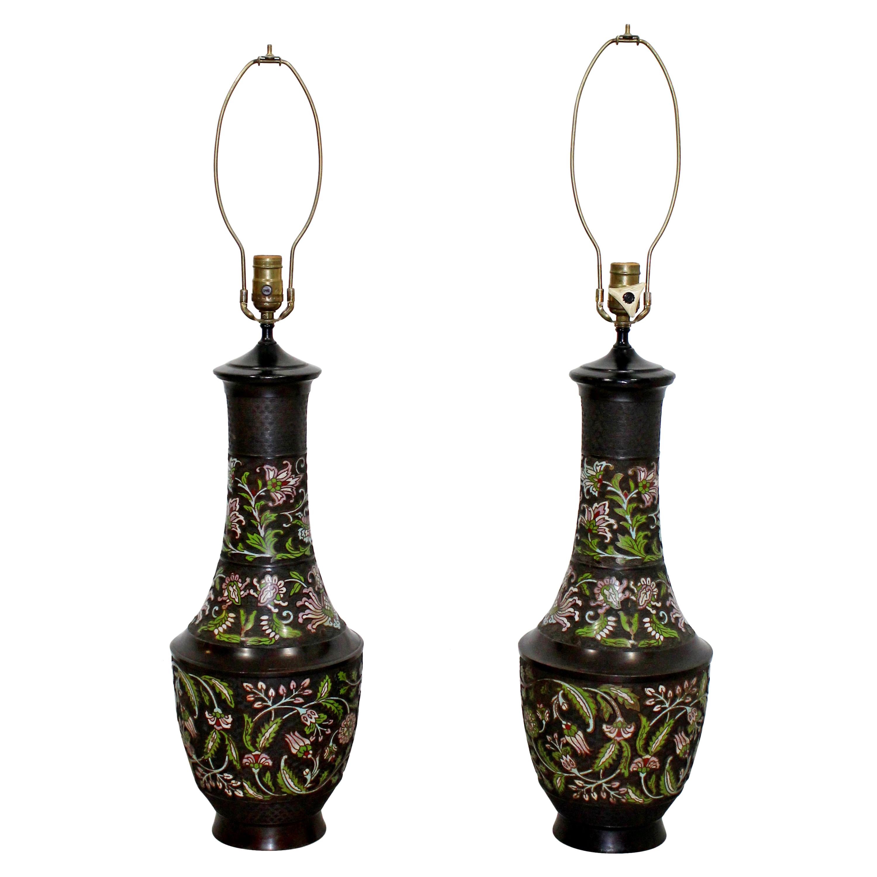 Mid-Century Modern Pair of Large Bronze Gilt Cloisonne Table Lamps ...