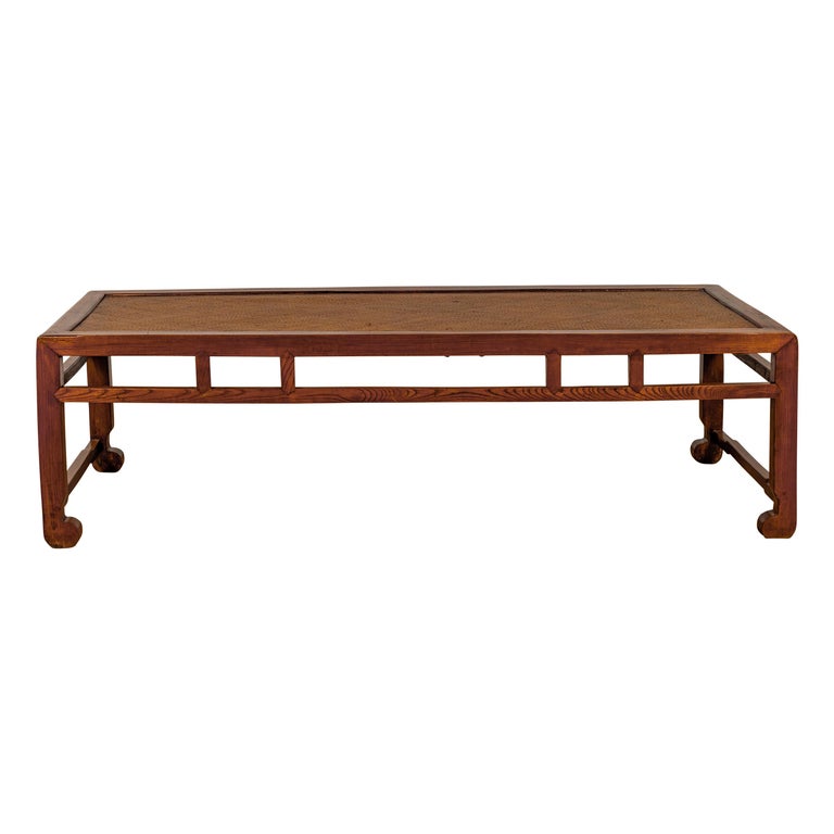 Chinese Long Coffee Table with Elmwood Patina, Scrolled Feet and ...