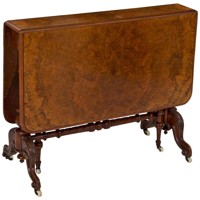 English Victorian Burl Walnut Sunderland Antique Drop-Leaf Table, 19th ...