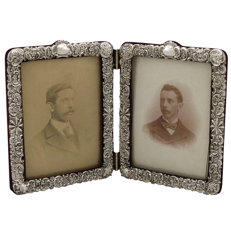 Antique Victorian Sterling Silver Double Photograph Frame, 1900 at 1stDibs