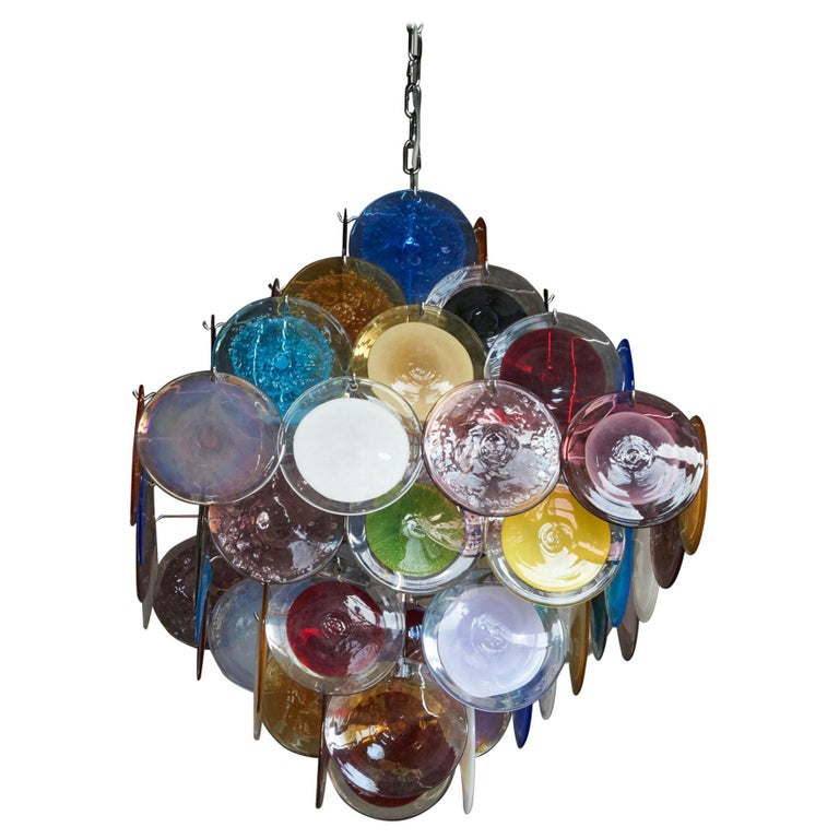 Large Multi-Color Murano Glass Disk Chandelier in the Style of Vistosi ...