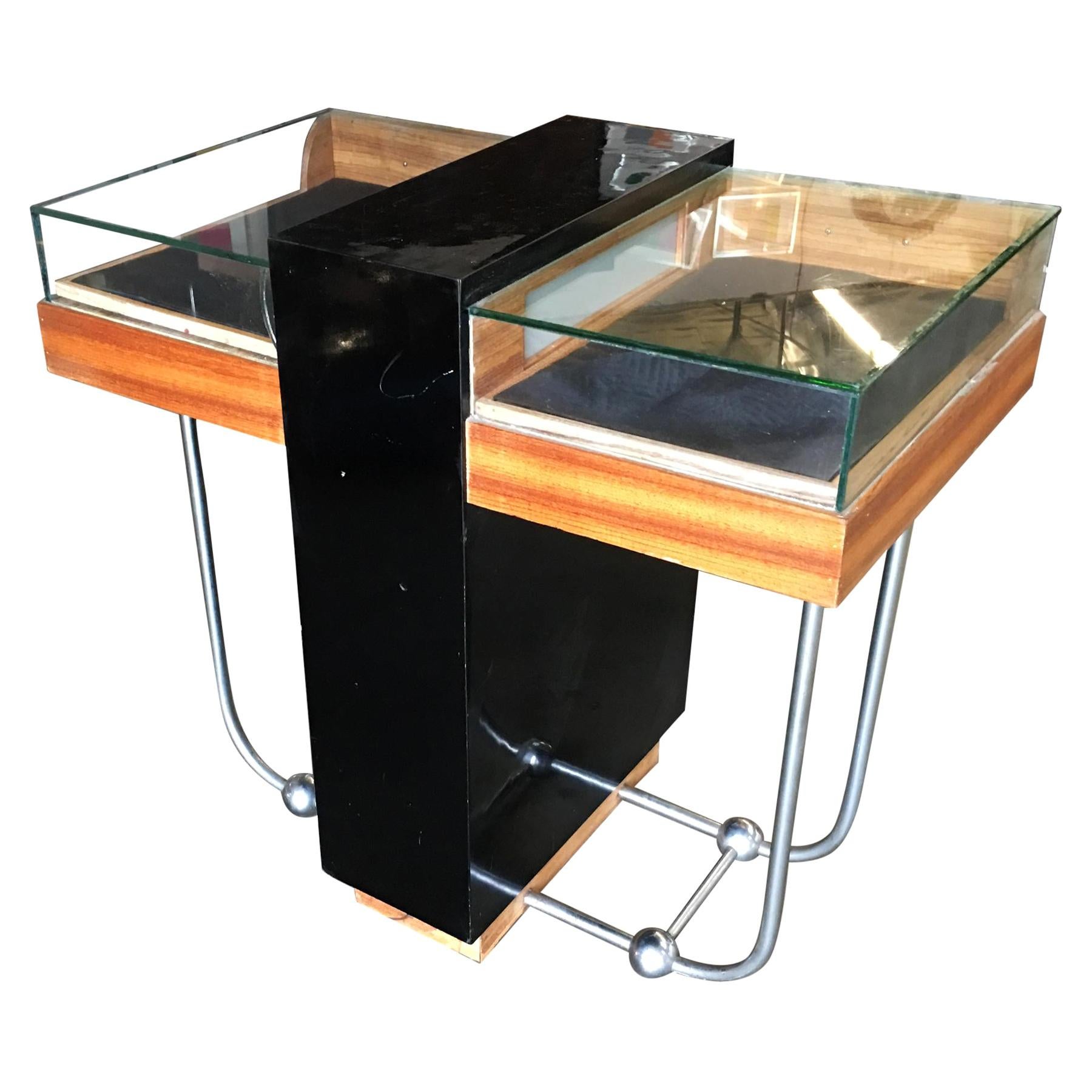 French Art Deco Glass, Metal and Wood Display Case For Sale at 1stDibs