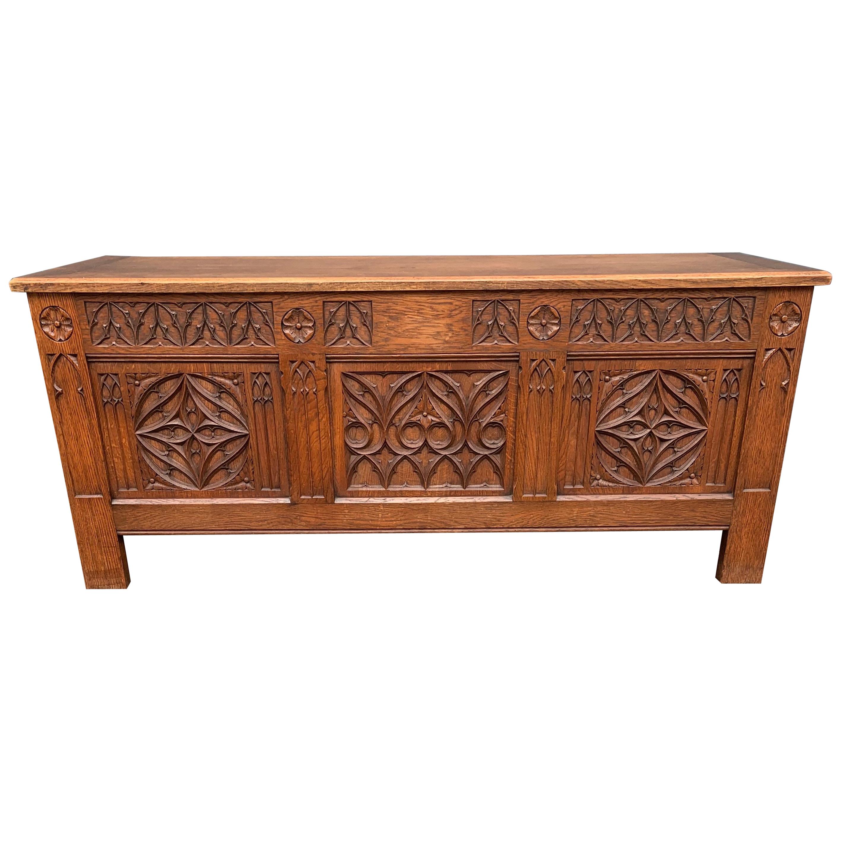 Stunning and Quality Carved Gothic Revival Blanket Chest with Church ...