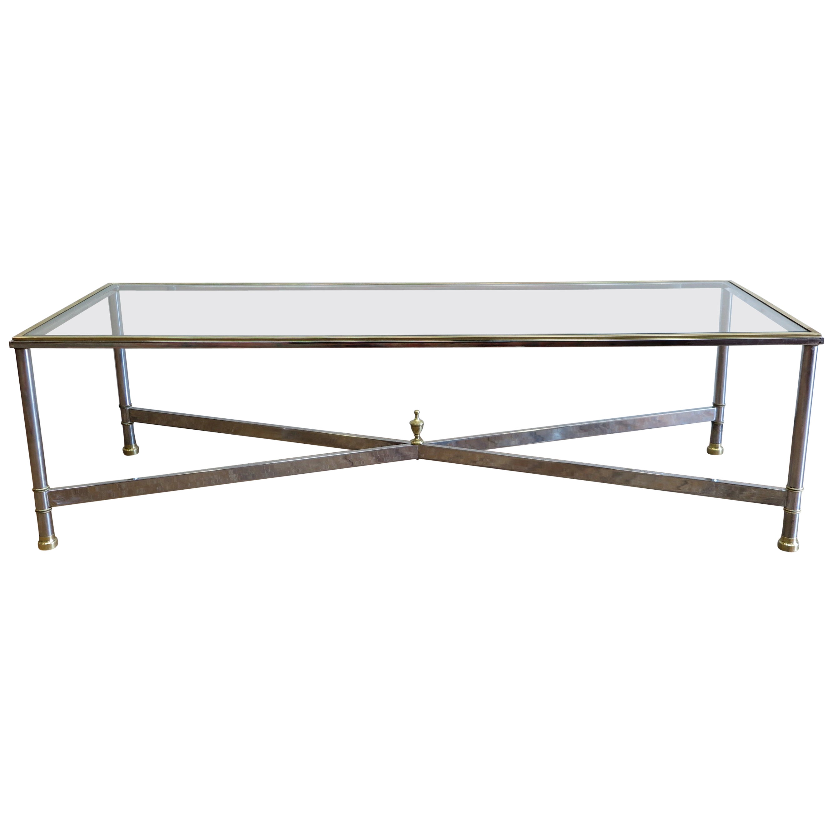 Modern Rectangular Glass and Polished Chrome "X-Base" Cocktail Table ...