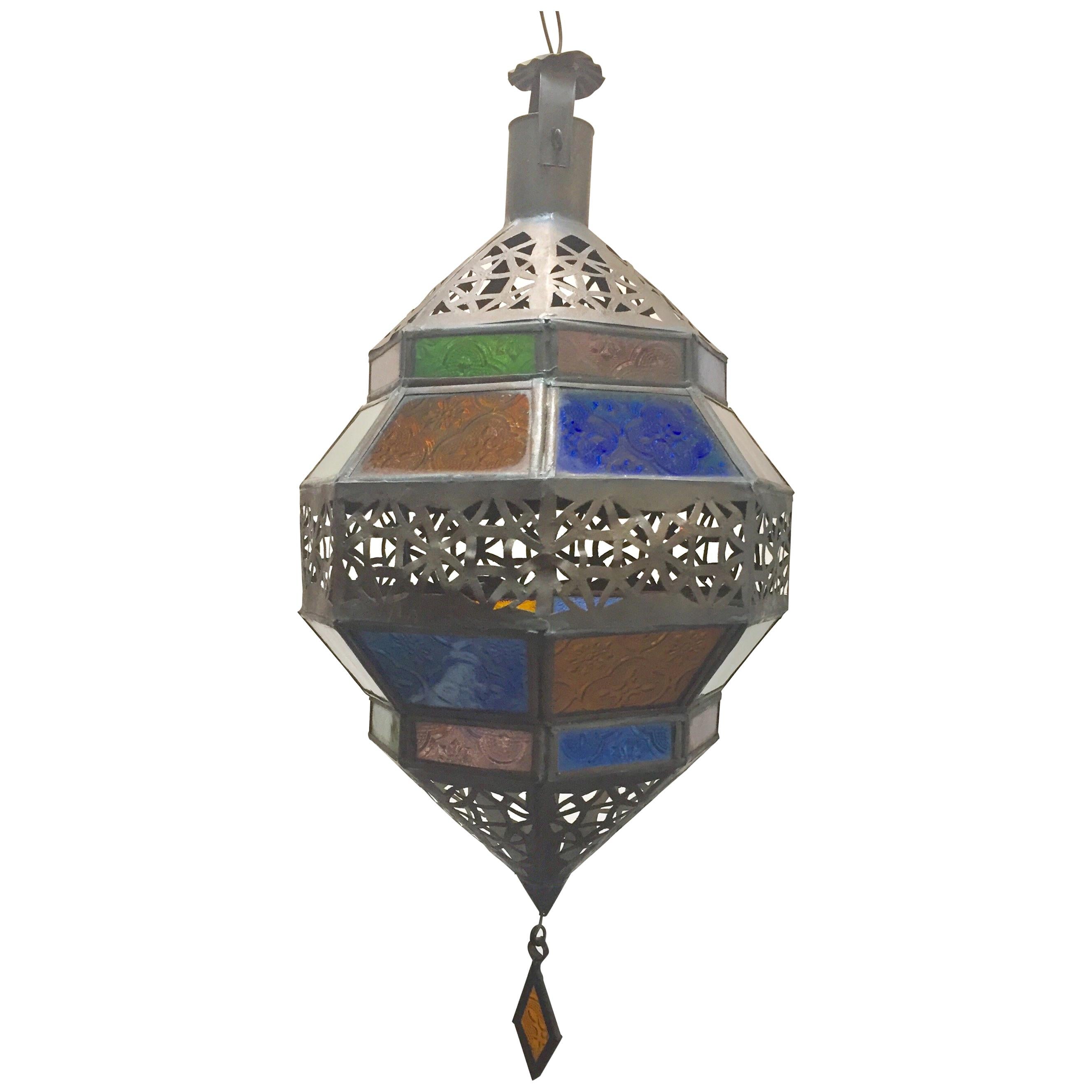 Handcrafted Moroccan Metal and Multi-Color Glass Lantern Octagonal ...