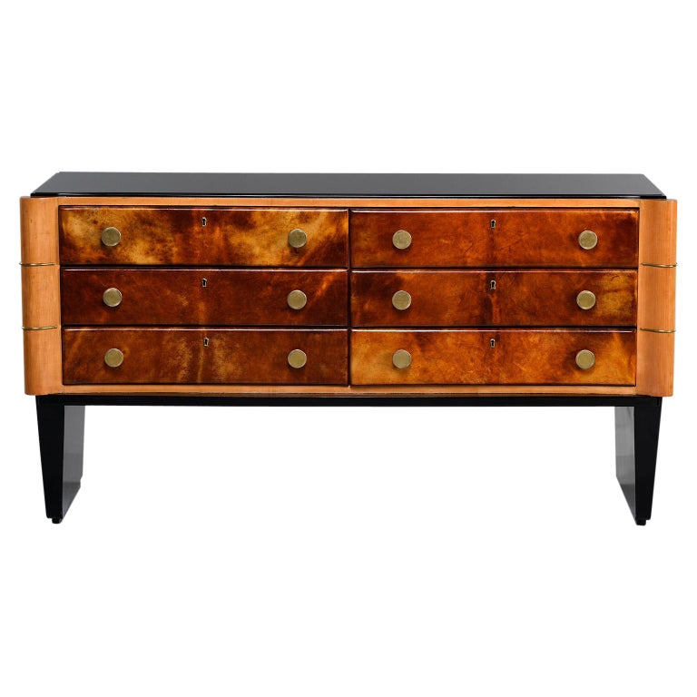 Midcentury Italian Leather Front Commode on Black Base at 1stDibs