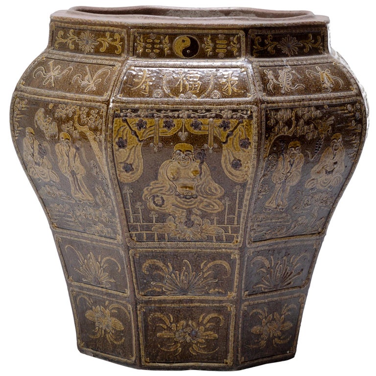 Grand Chinese Glazed Relief Urn, c. 1800 at 1stDibs