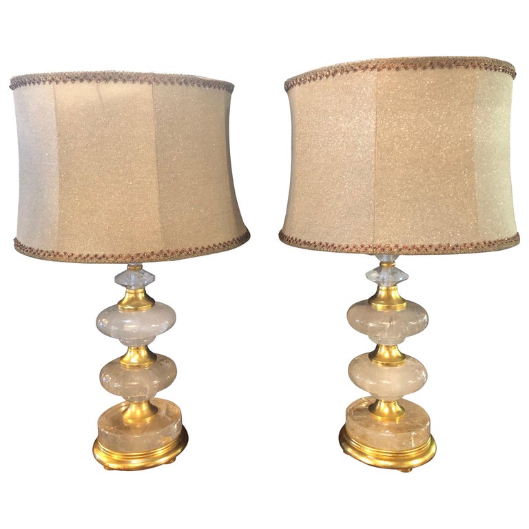 Pair of Art Deco Style Rock Crystal Diskus Table Lamps with Custom ...