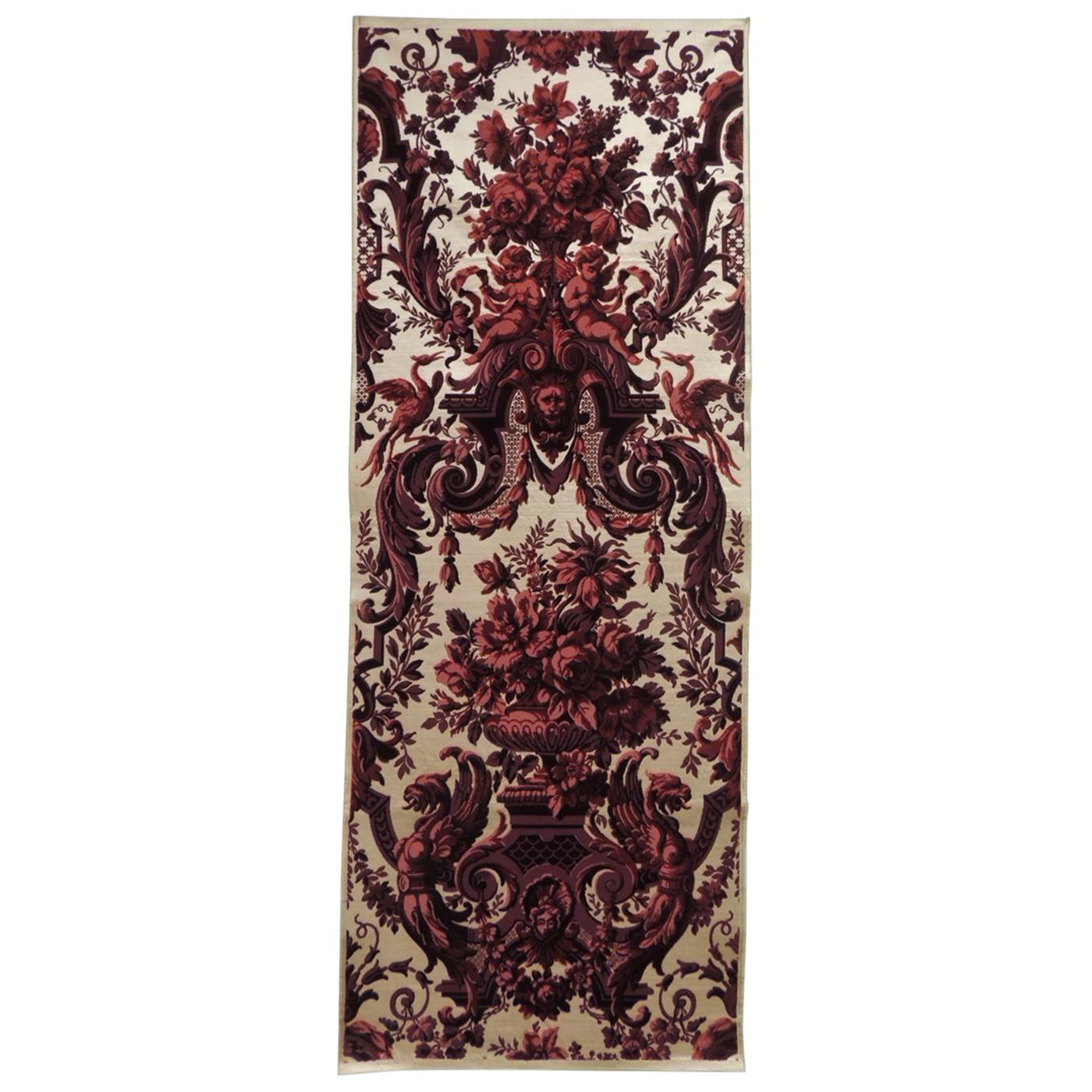 Antique Red and Burgundy Silk Cut Velvet Allegorical Panel For Sale at ...