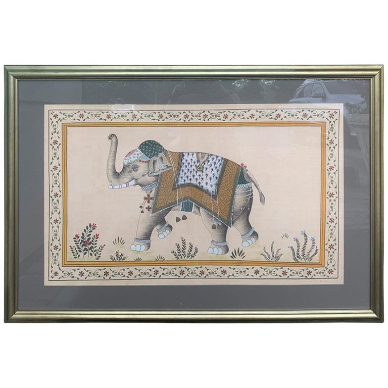 20th Century Framed Indian Ceremonial Elephant on Silk at 1stDibs