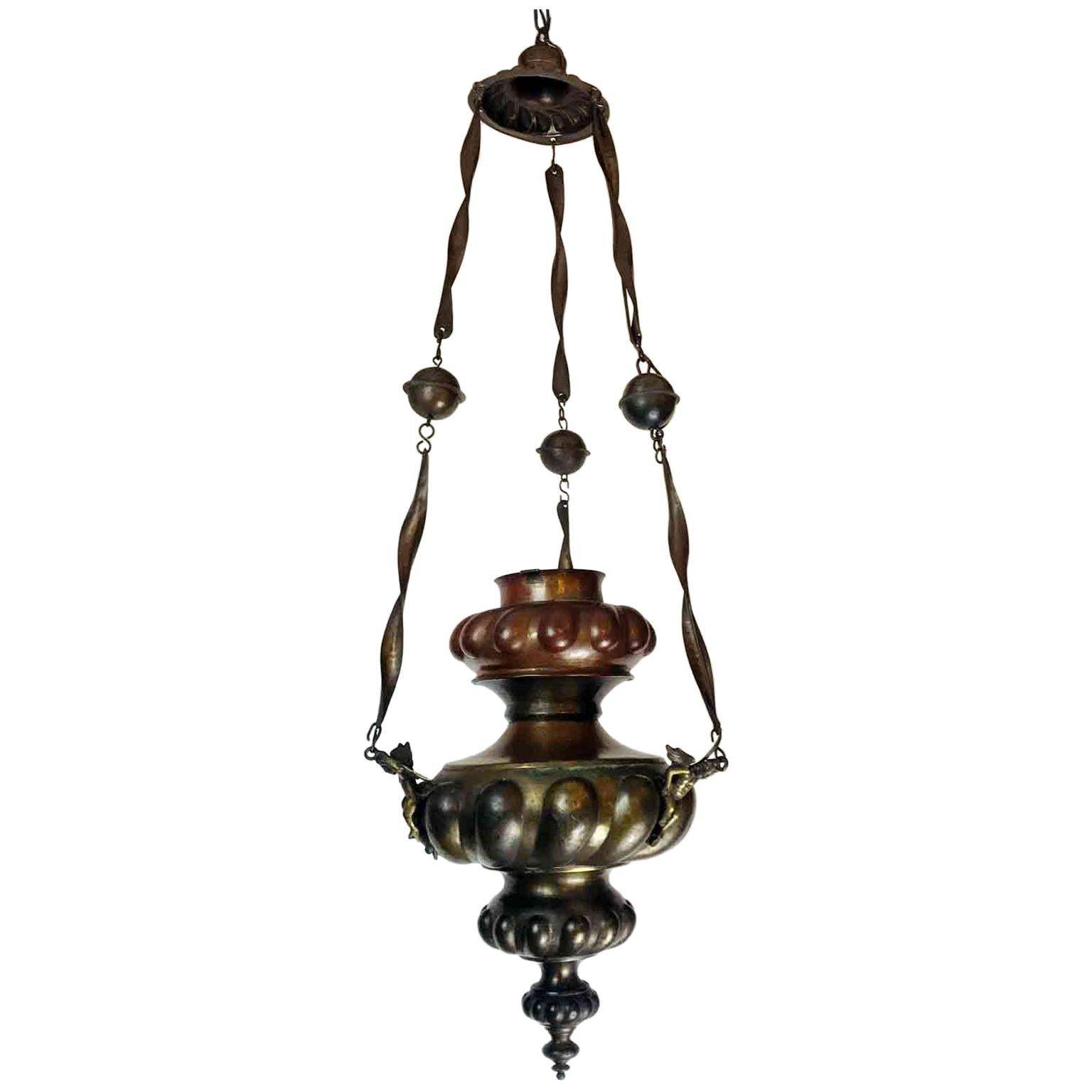 19th Century Belgian Hanging Chapel Sanctuary "Gods Lamp" with Angels ...