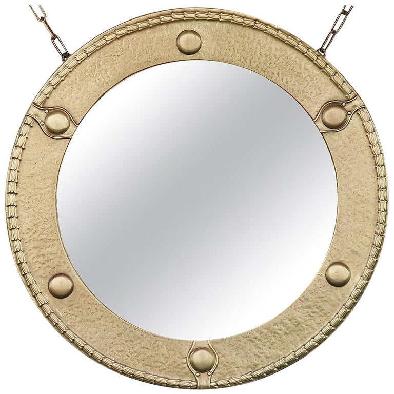 Antique Brass Federal Round Wall Mirror For Sale at 1stDibs