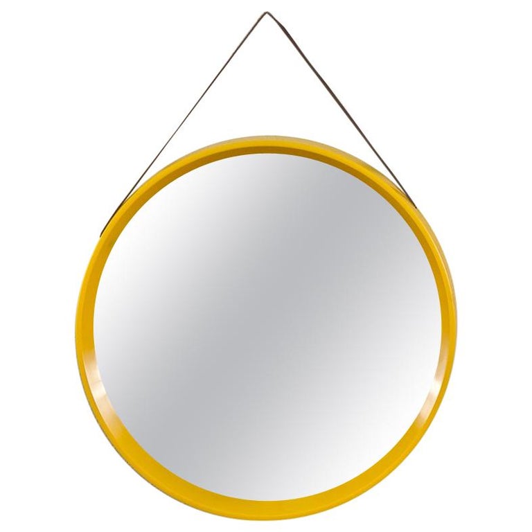 Danish Modern Yellow Circular Wall Mirror For Sale at 1stDibs