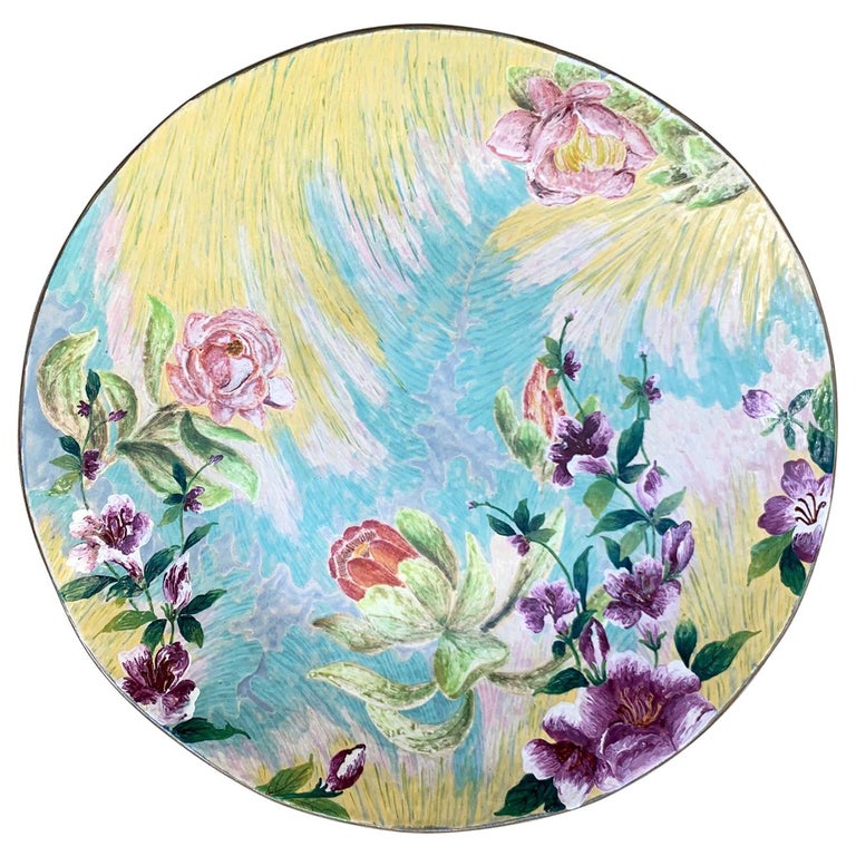 Ceramic Plate with Hand Painted Floral Designs at 1stDibs