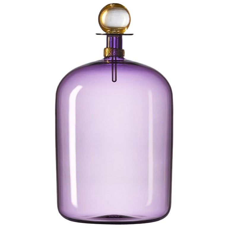 Violet Tinted Hand Blown Glass Vase with Gold Details, Handcrafted by ...