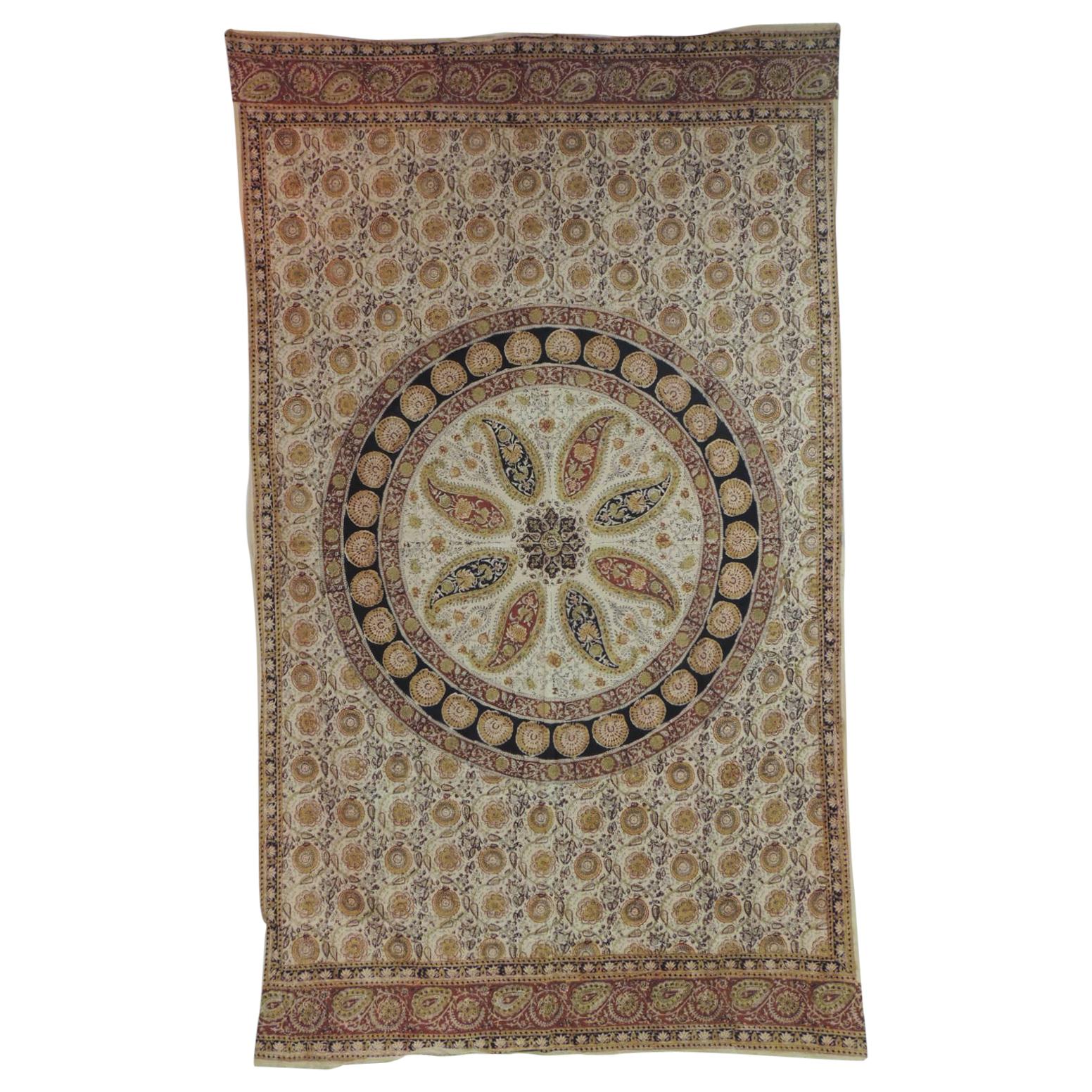 Vintage "Kalamkari" Hand-Blocked Red and Gold Cloth For Sale at 1stDibs