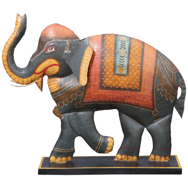 Large Hand Painted Standing Tole Elephant at 1stDibs