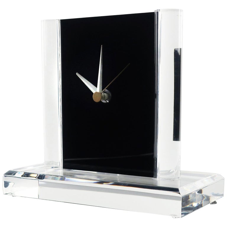 Vintage Clear and Black Lucite Clock For Sale at 1stDibs