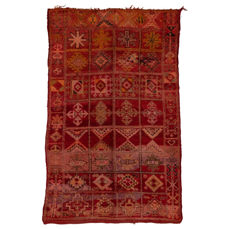 Vintage Red Moroccan Rug For Sale at 1stDibs