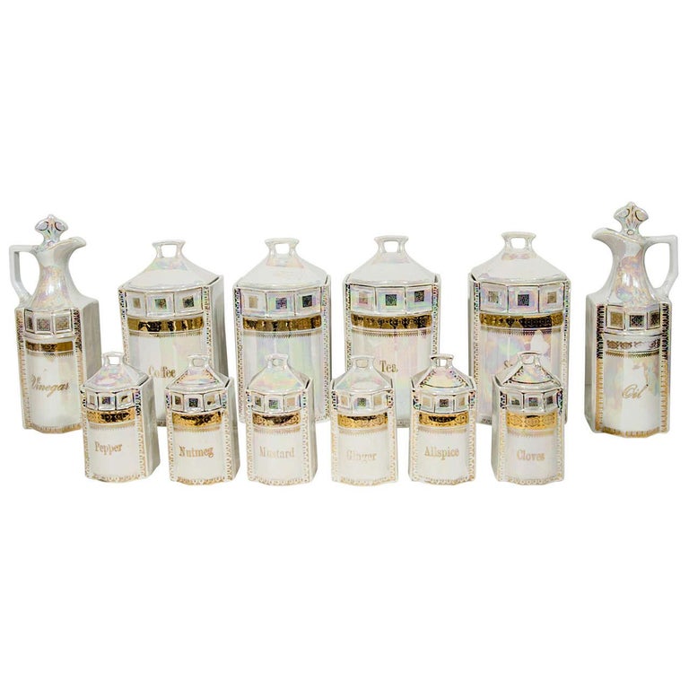 Antique German Porcelain Apothecary Jars and Spice Set, 12 Piece at 1stDibs