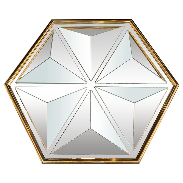 Mid-Century Modern Sculptural Hexagonal Brass Mirror with Raised ...
