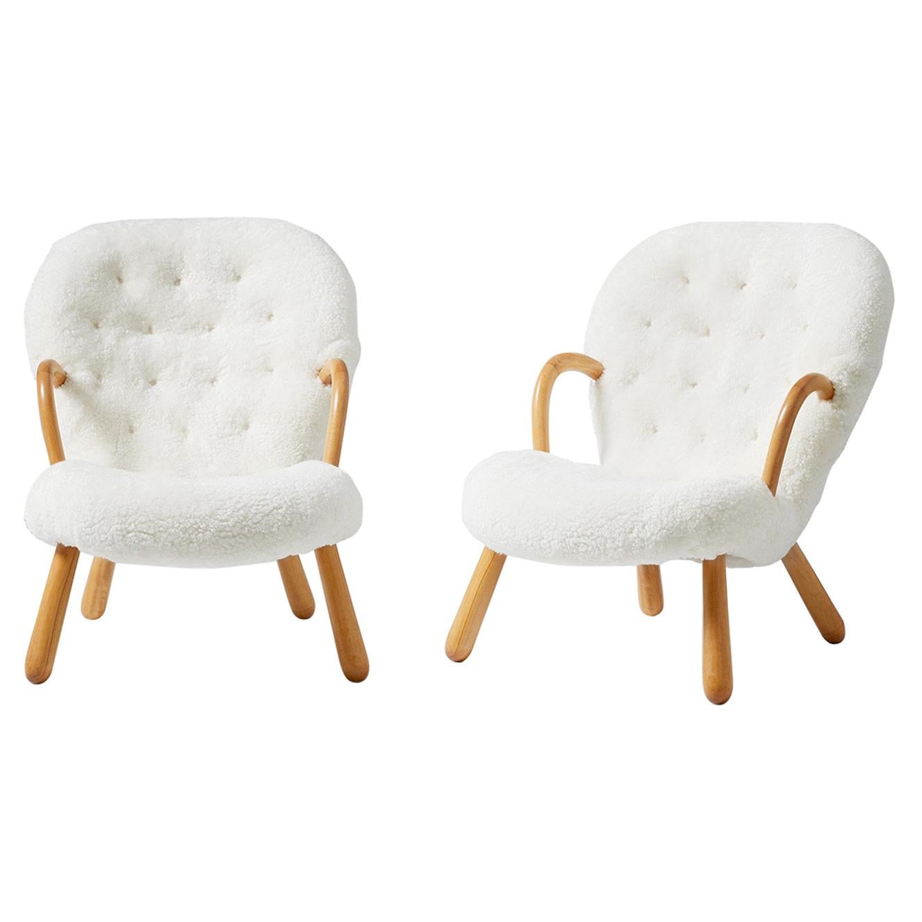 Philip Arctander Pair of Sheepskin Clam Chairs, 1950s at 1stDibs