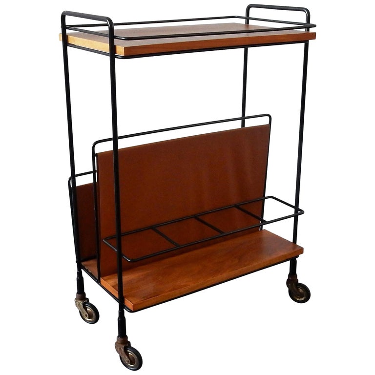 Vintage Bar Cart or Serving Trolley with Magazine Rack, 1960s at 1stDibs