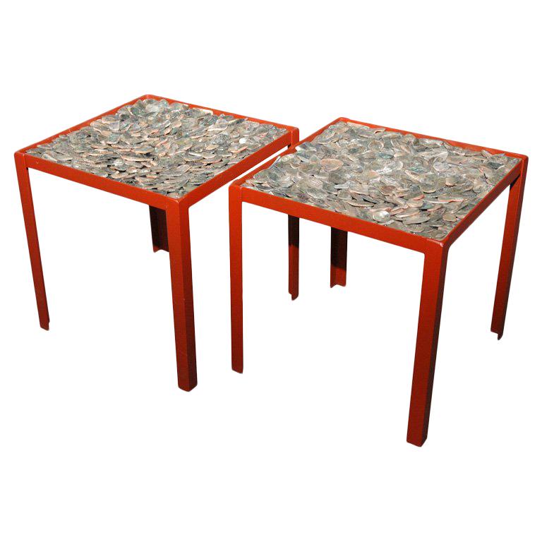 Pair of Abalone Shell Tables in the Style of Tony Duquette at 1stDibs