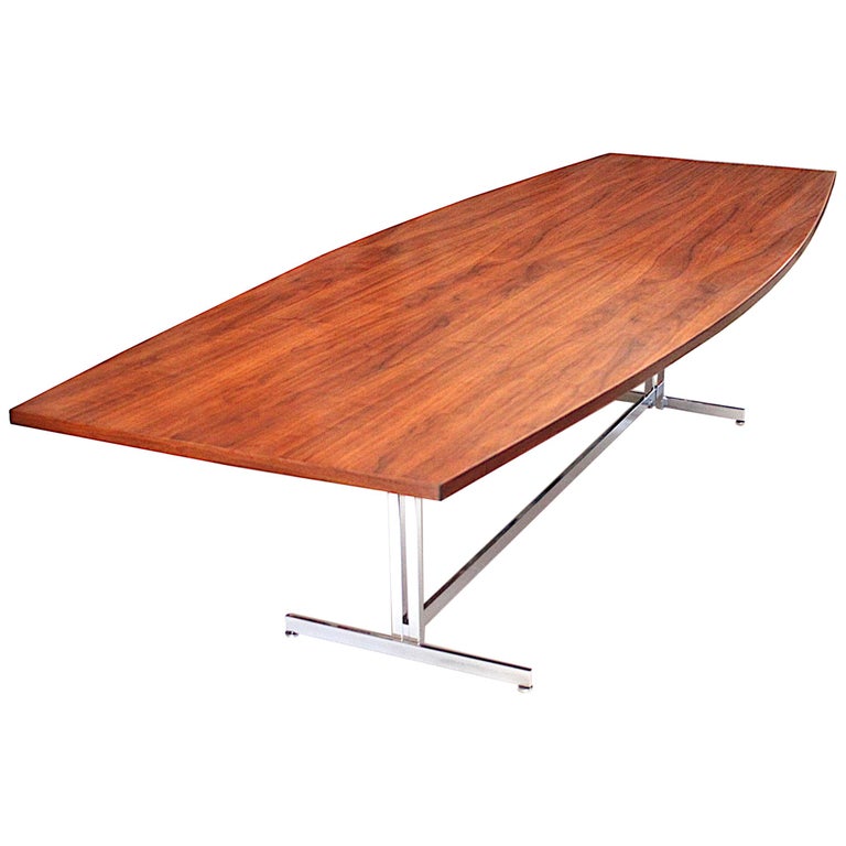 Huge Walnut and Chrome Mid-Century Modern Conference Table by Hugh ...