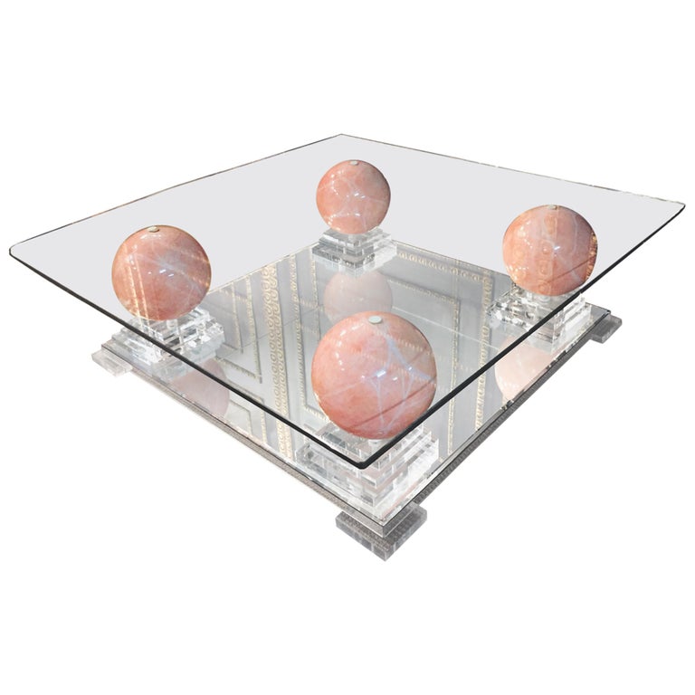 Luxury Design Living Room Table Marble Look Acrylic Plexi Glass Coffee ...