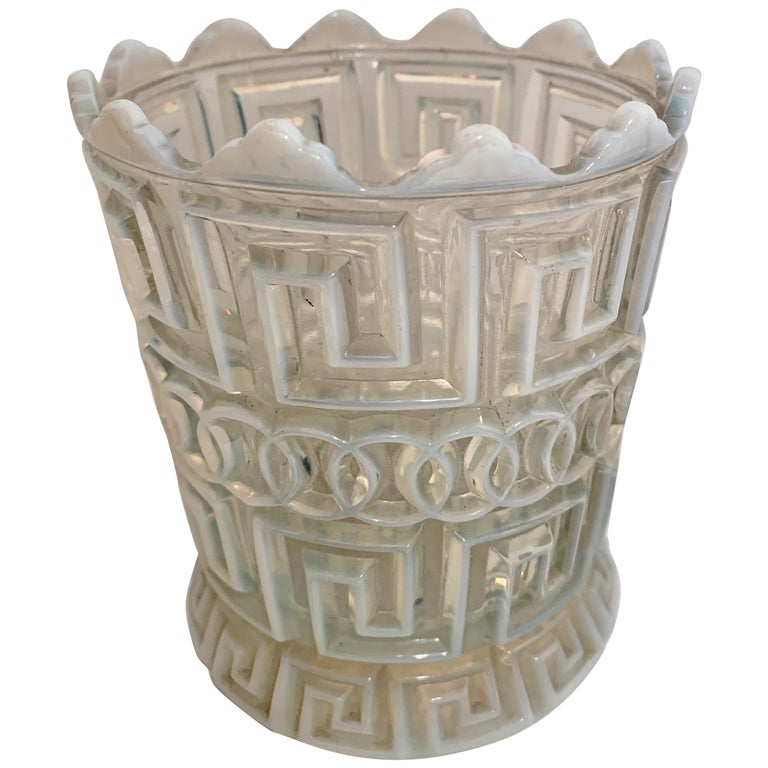 White Opalescent Double Greek Key Vase at 1stDibs